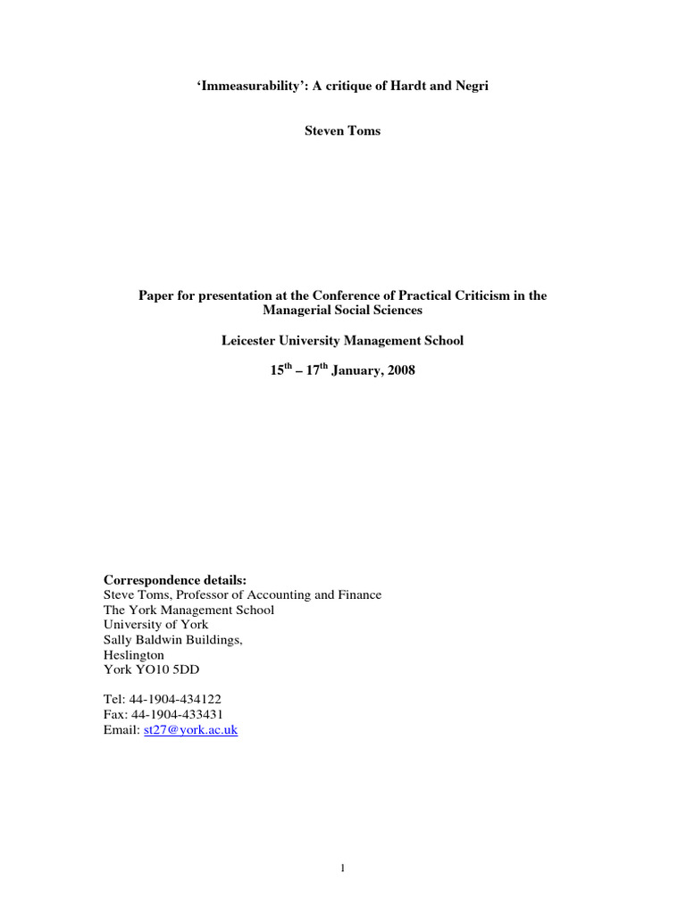 Toms On Hardt and Negri | PDF | Exploitation Of Labour | Exchange Value