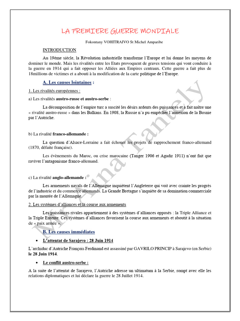 Causes et conséquences de la Première Guerre mondiale | PDF | Société ...