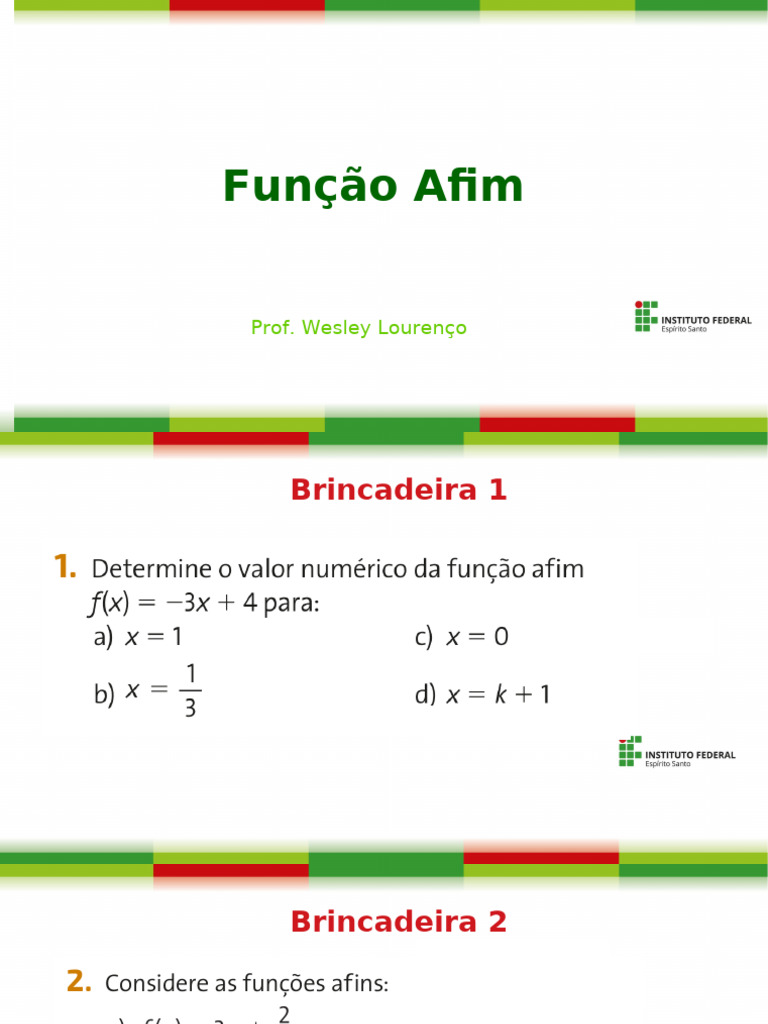 Função afim (exercícios) | PDF