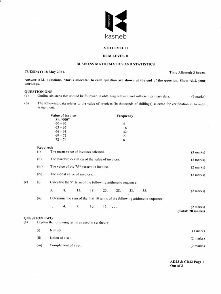 AD23 Business Mathematics and Statistics | PDF