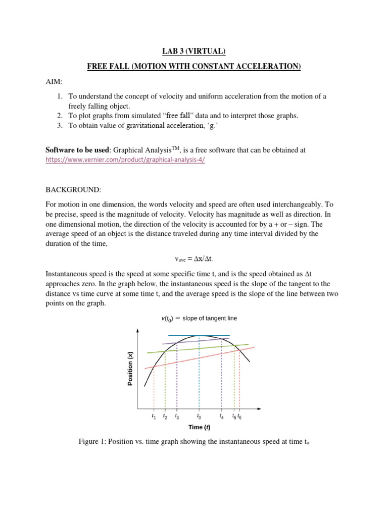 LAB 3- Free Fall Motion With Constant Acceleration | PDF | Velocity ...