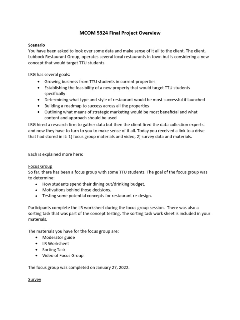 Final Project Overview Fall 2022 | PDF | Focus Group