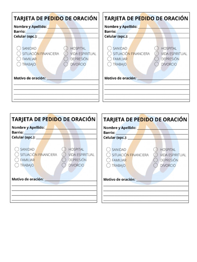 Pedido de Oracion Tarjetas | PDF