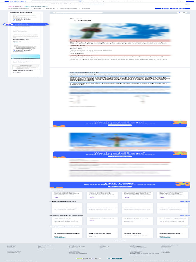 Atracciones.docx - Atracciones 1. SUPERSHOT 2 Descripción Atracción de alto impacto con 38m de ...