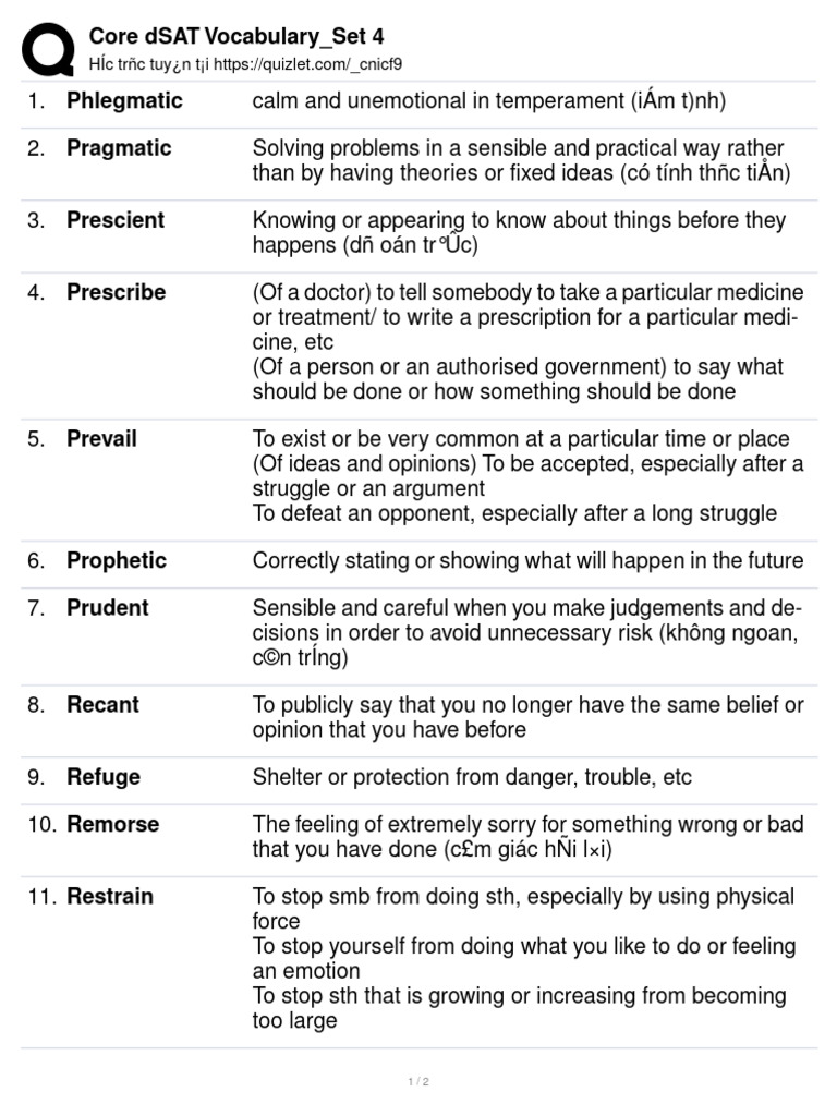 Core dSAT Vocabulary - Set 4 | PDF | Psychology | Psychological Concepts