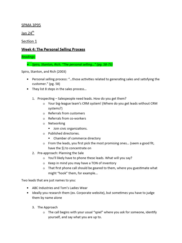 SPMA 3P95 - Jan 24th - Week 3a | PDF | Sales | Marketing