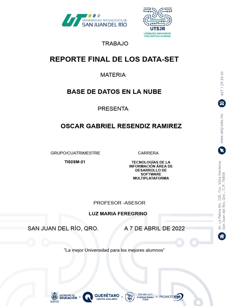 Reporte_Final_de_DataSet | PDF | Mongo Db | Mapa reducido