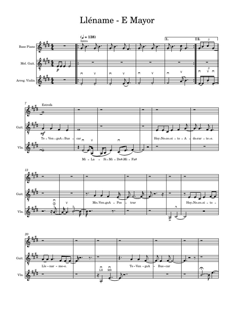 Acordes y Letra de "Lléname" | PDF