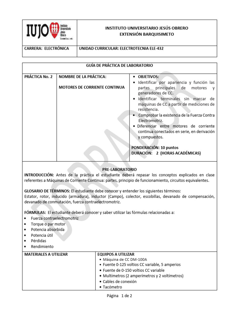 Guía Práctica Motores CC | PDF | Generador eléctrico | Inductor