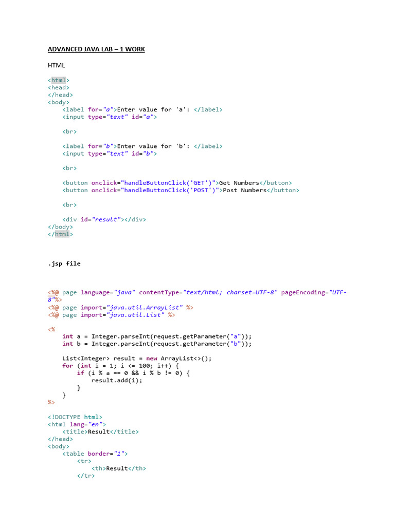 Advanced Java Lab E0122039 Pdf Computer Programming Programming Paradigms 