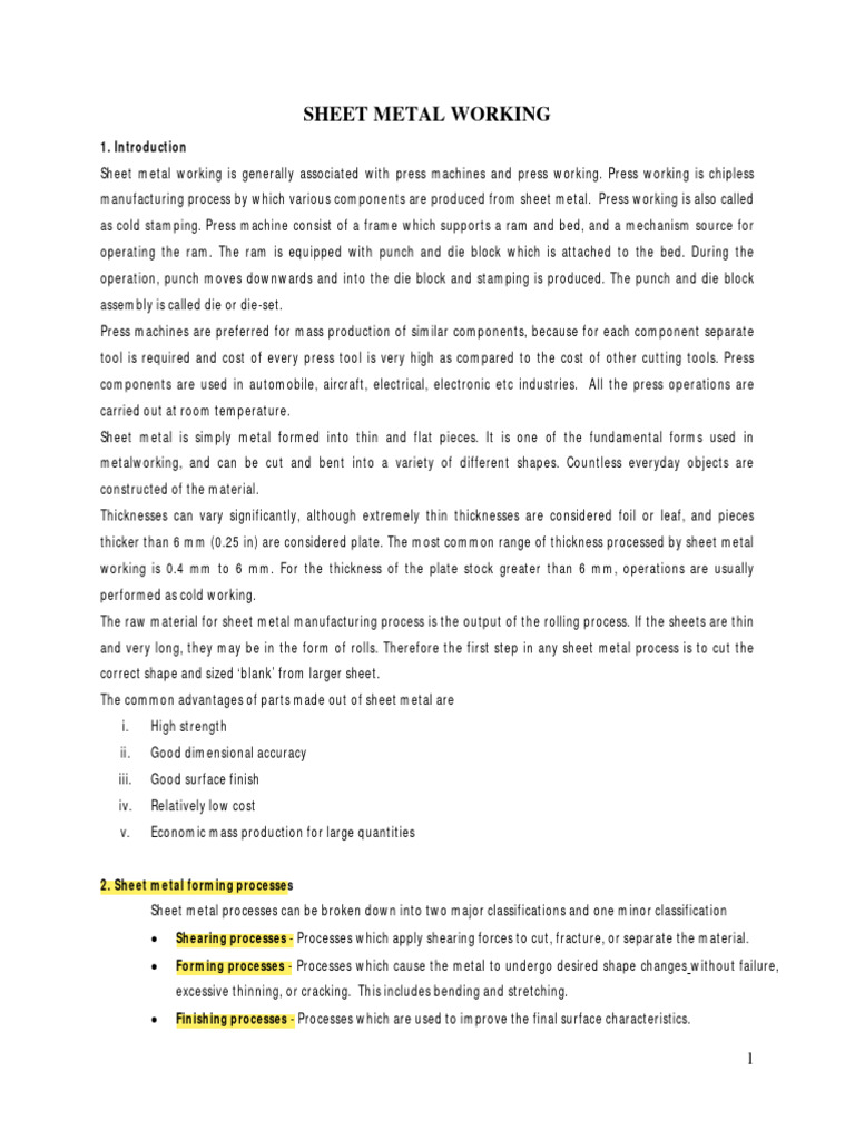 SBP Sheet Metal Working 1[1] | PDF | Sheet Metal | Secondary Sector Of ...