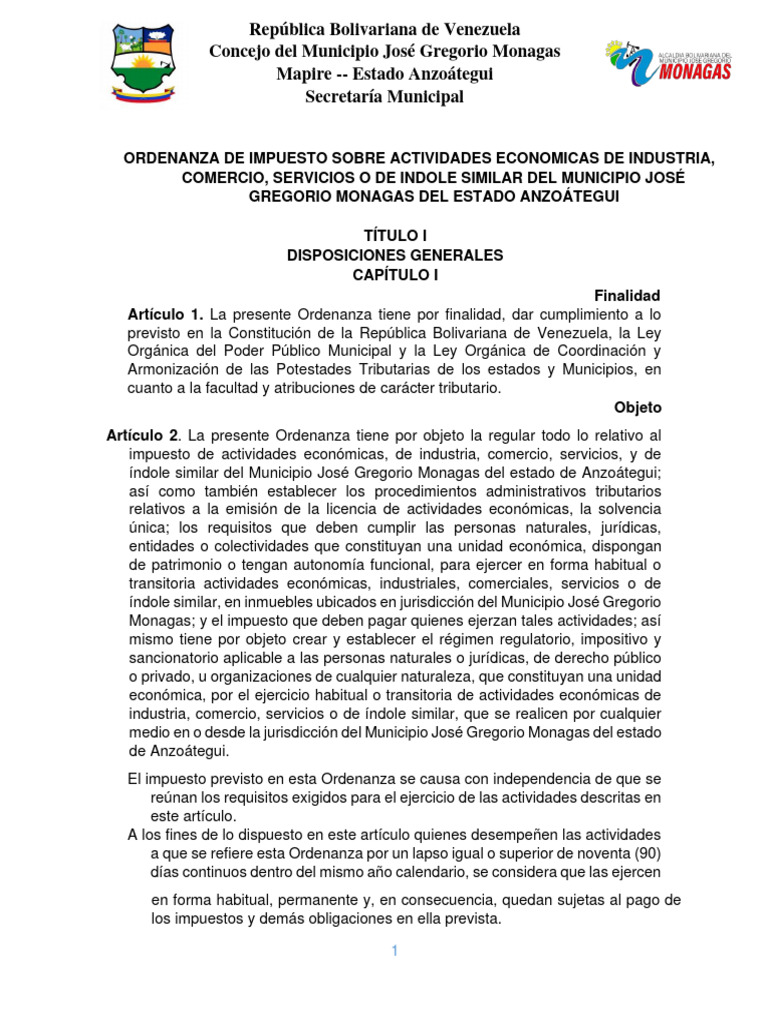 Ordenanza de Impuesto Sobre Actividades Economicas de Industria 2024 | Descargar gratis PDF ...