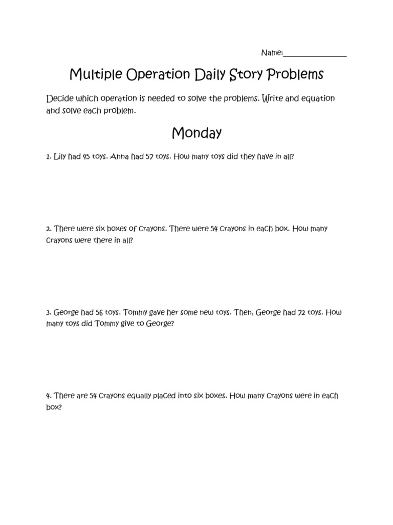 Jesus Pena - MultipleOperationStoryProblems | PDF