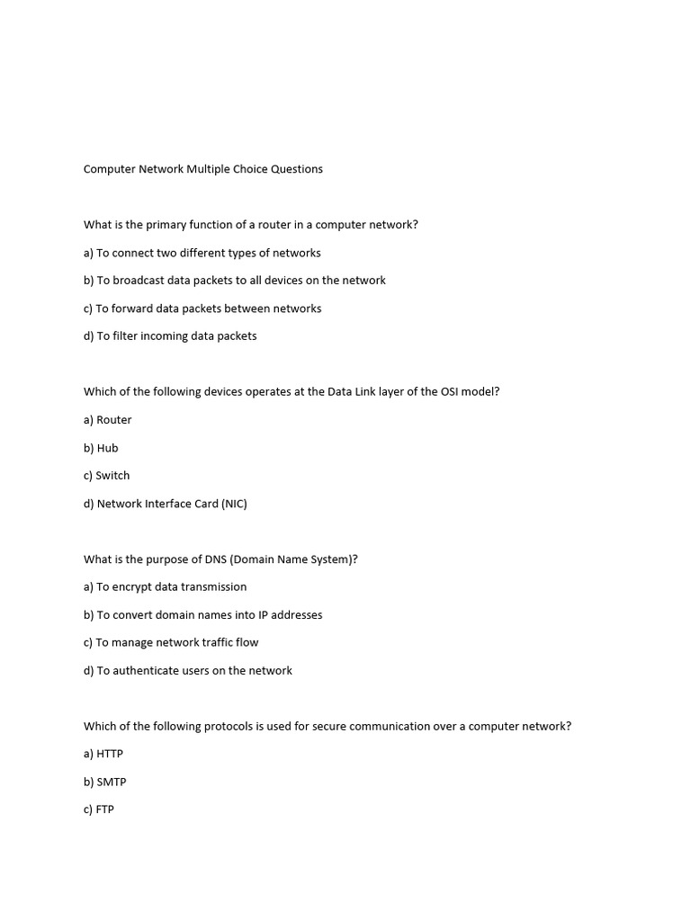 Computer Network Multiple Choice Questions | PDF | Computer Network ... Computer Network Multiple Choice Questions | PDF | Computer Network ...