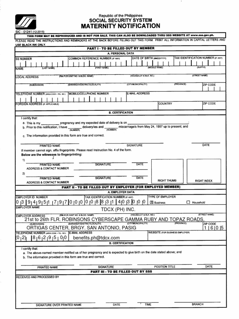 Maternity Benefit Form | PDF | Payroll | Classified Information