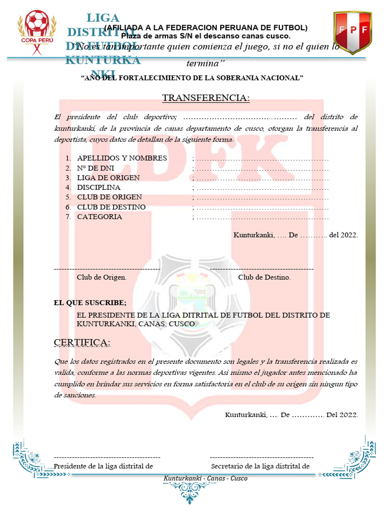 LDFK FORMATO TRANSFERENCIA 2022 | PDF