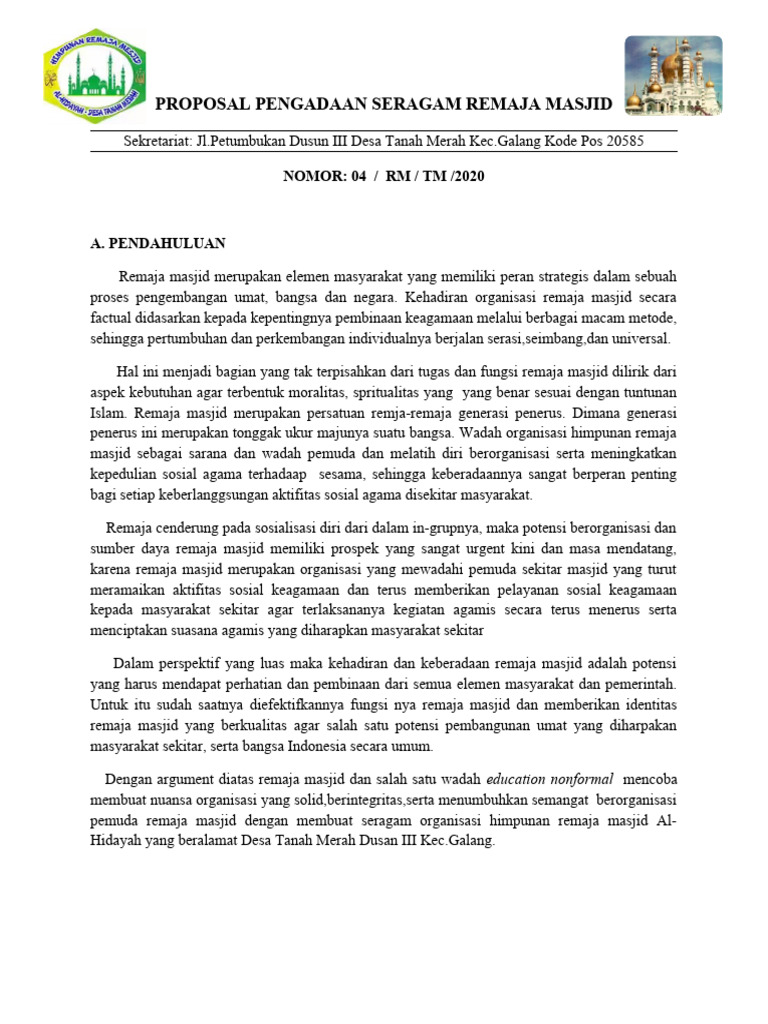 Proposal Pengadaan Seragam Remaja Masjid | PDF