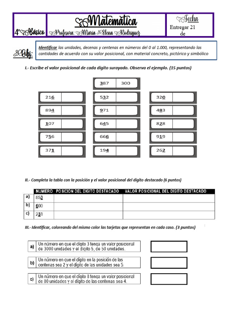 Guía #2 Valor Posicional 14 Abril | PDF