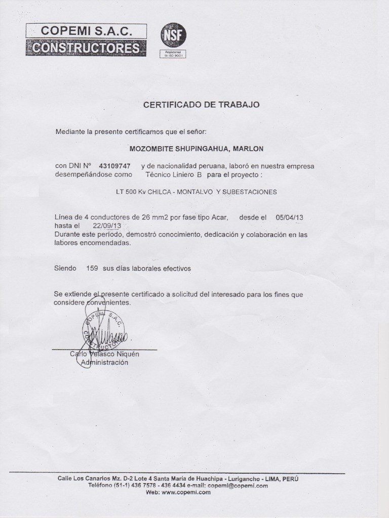 COPEMI SAC - Tecnico Liniero B - 2013 | PDF