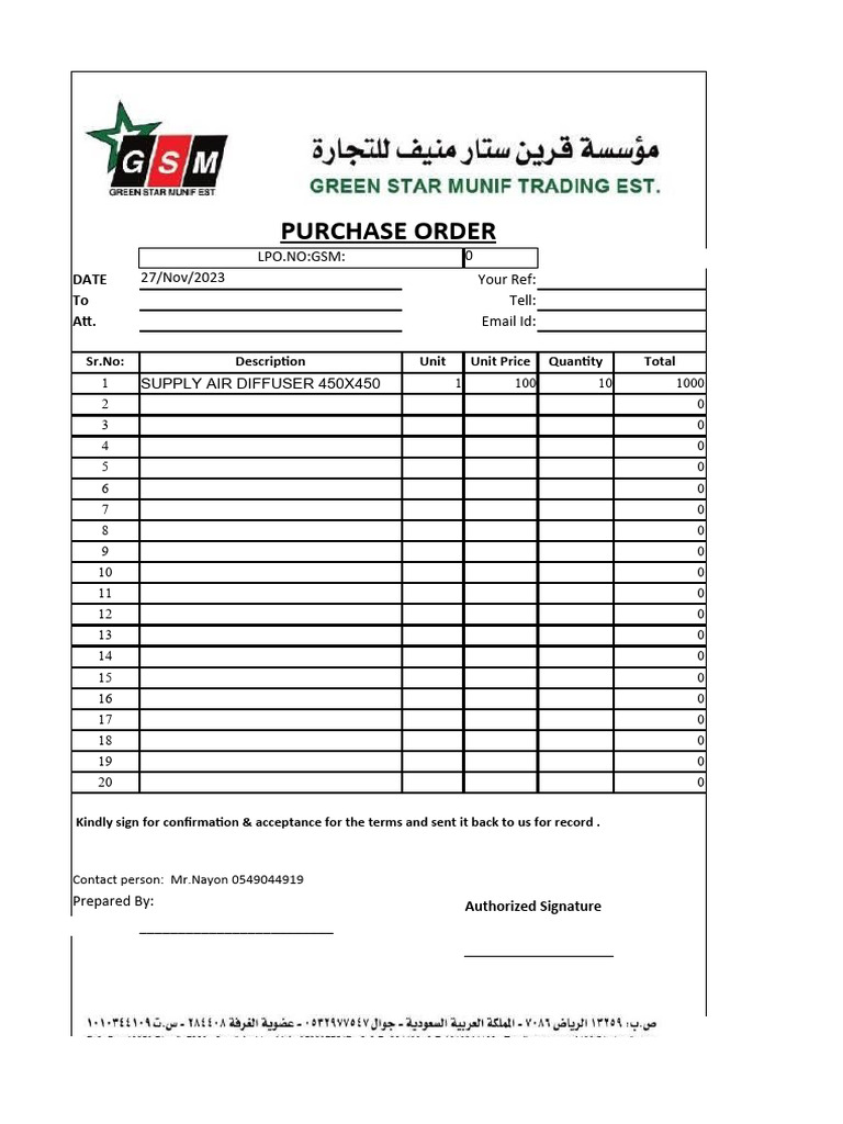 Purchase Order Excel | PDF