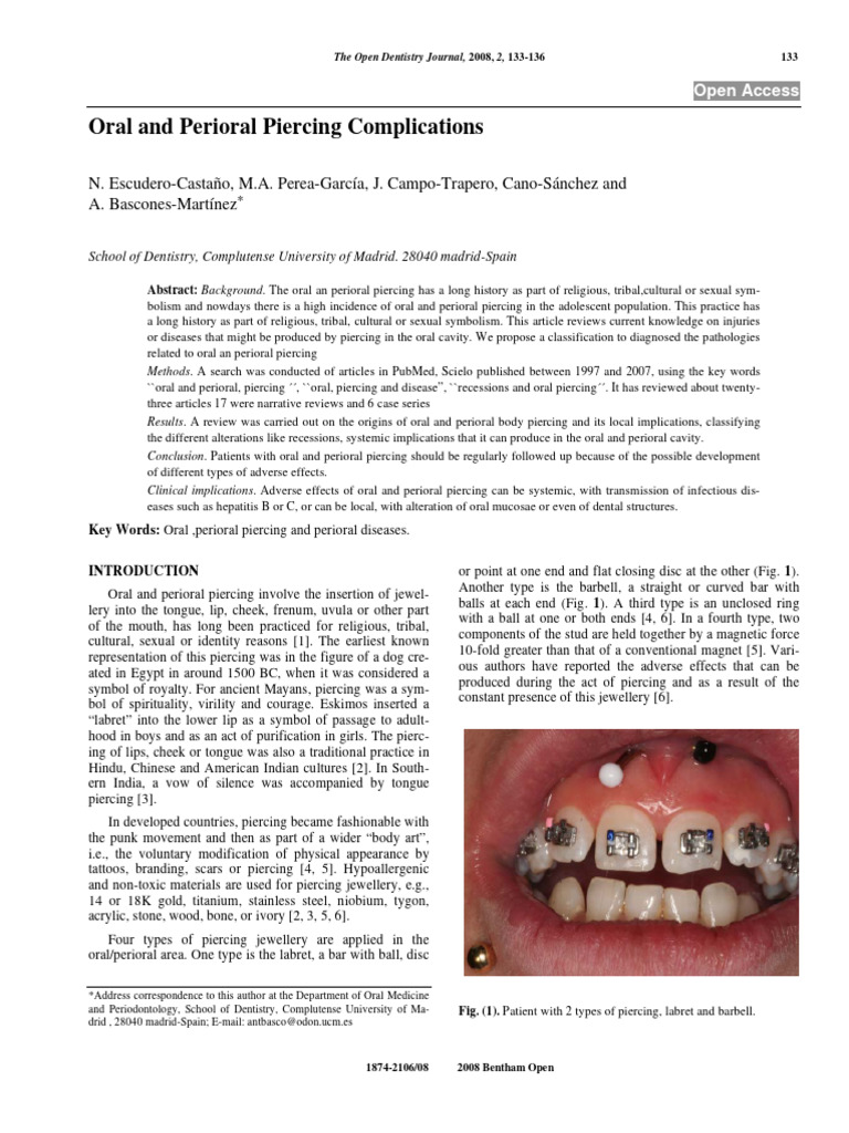 Oral and Perioral Piercing Risks | PDF | Periodontology | Medical ...