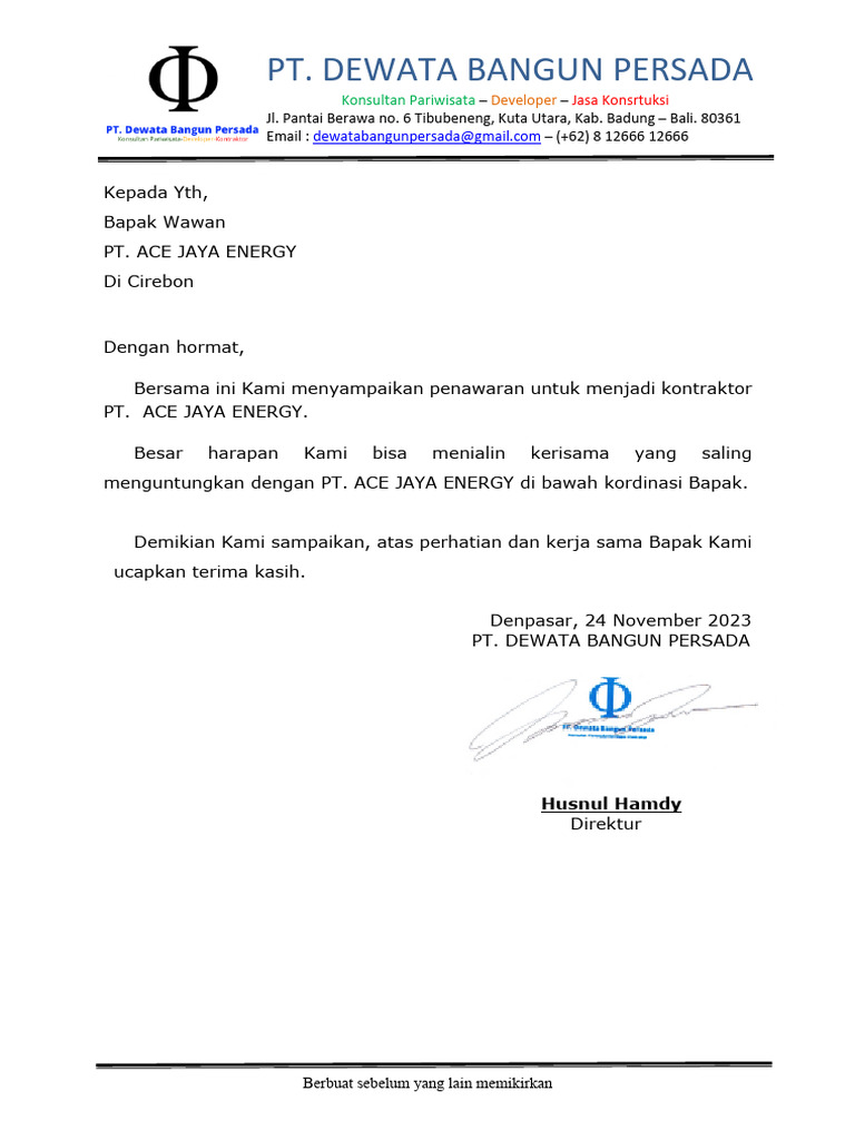 Surat Penawaran PT ACE JAYA ENERGY | PDF
