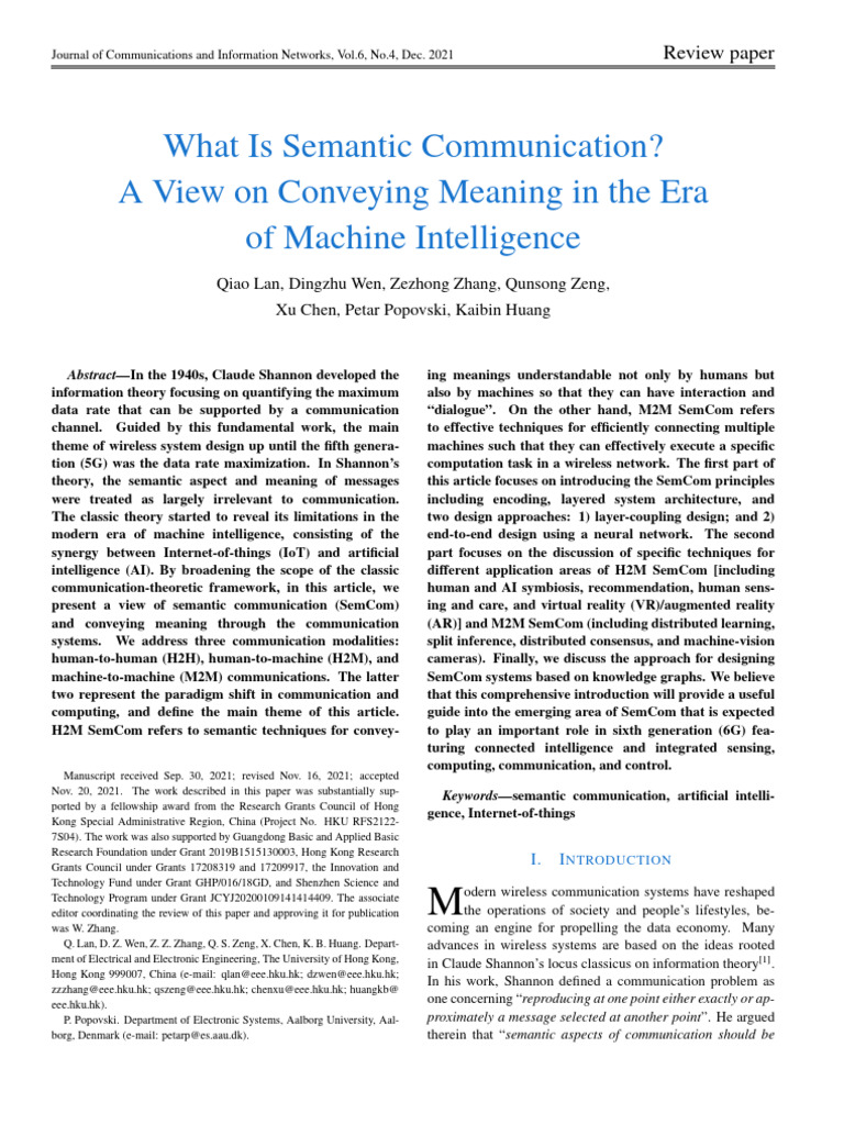 What Is Semantic Communication A View On Conveying Meaning in The Era ...