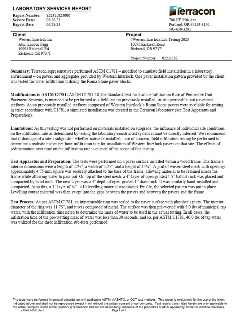 Roma Stone Paver Surface Infiltration Report | PDF | Building ...