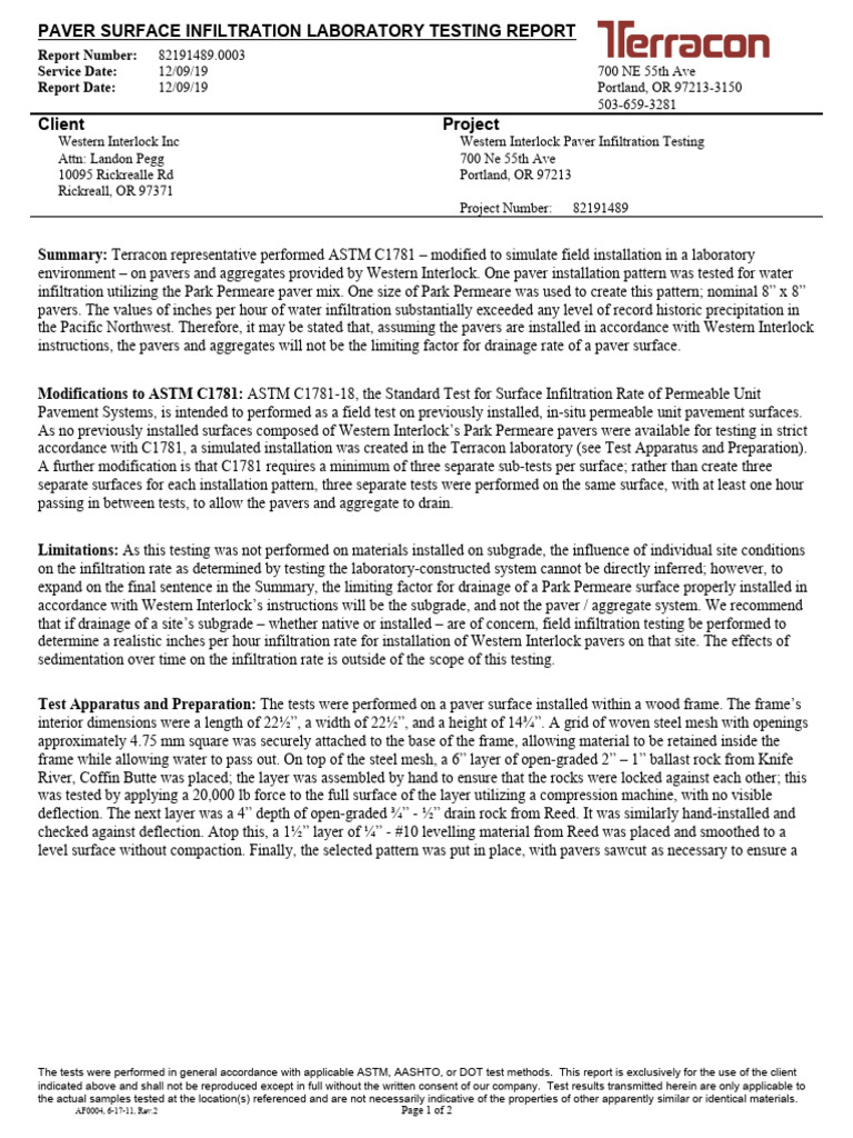 Park Permeare Infiltration Test | PDF | Science & Mathematics