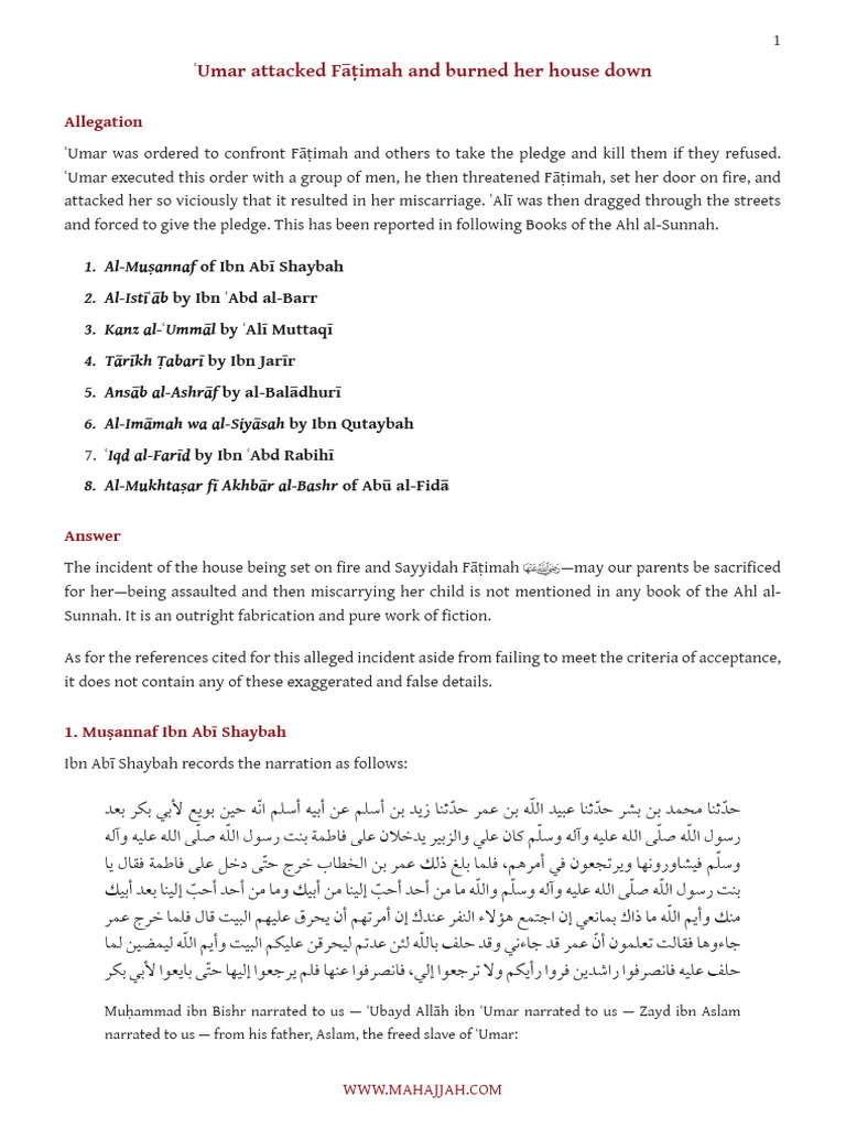Attack On Fatimah | PDF | Hadith | Shia Islam