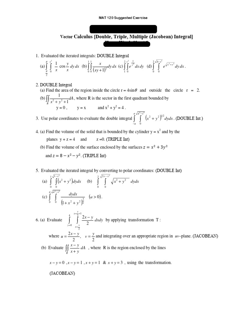 Week 5-6 Exercise Double, Triple, Multiple (J) Integral | PDF | Integral | Area