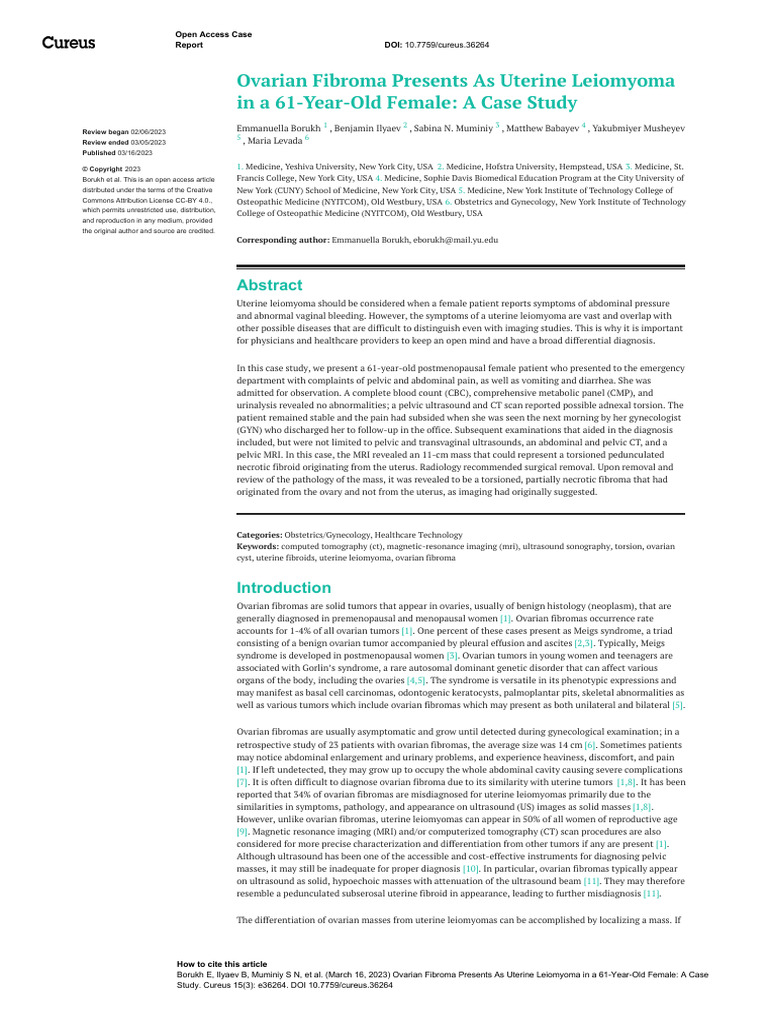 02. Ovarian fibroma presents as uterine leiomyoma in a 61-year-old ...