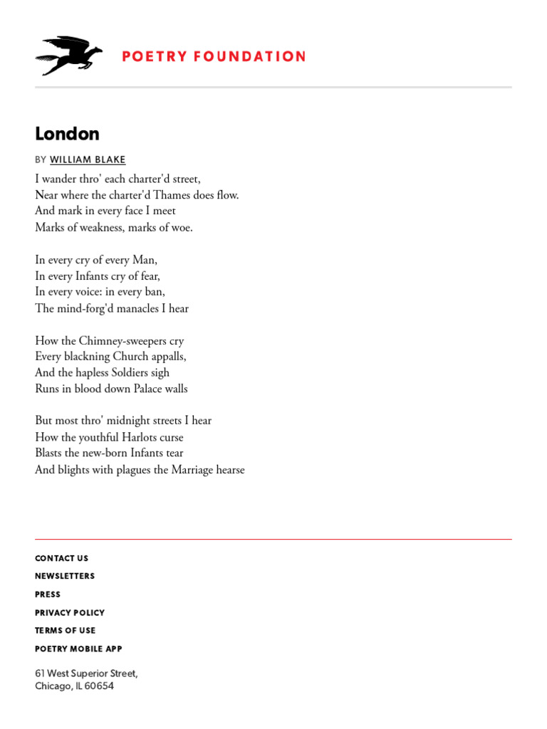 London by William Blake - Poetry Foundation | PDF | Art | Poetry