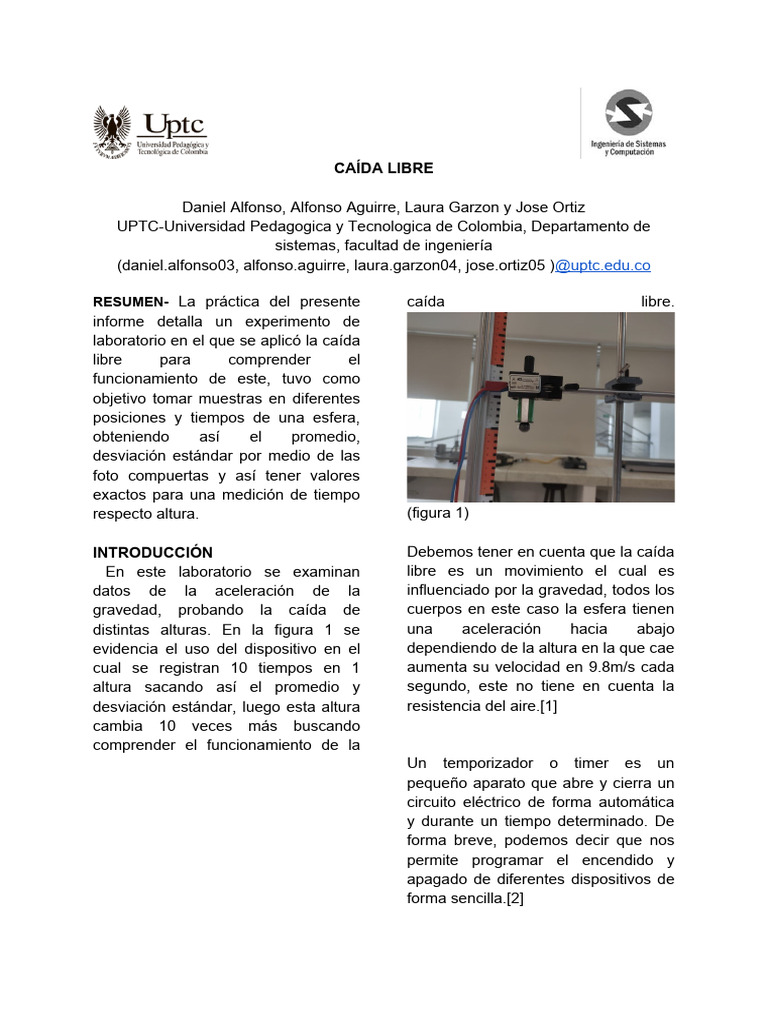 Experimento de Caída Libre y Gravedad | PDF | Desviación Estándar | Medición