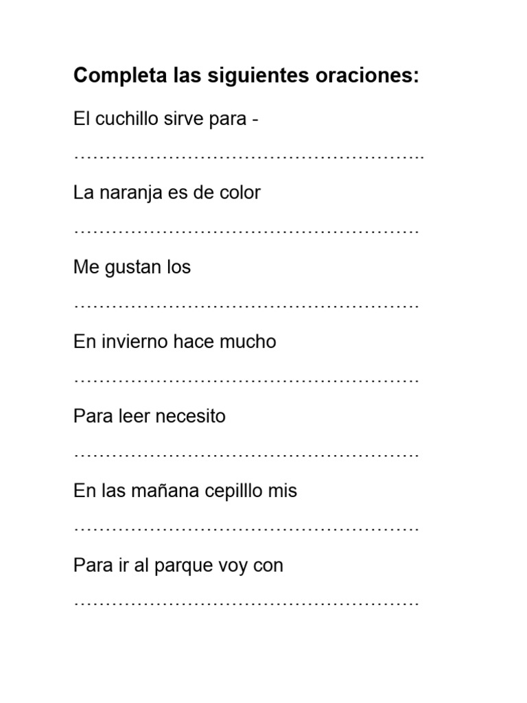 Completa Las Siguientes Oraciones | PDF