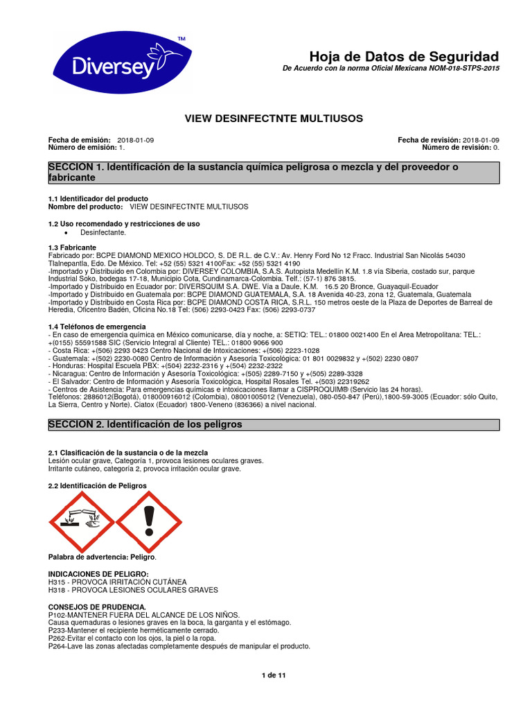 FDS Desinfectante | PDF | Agua | Química