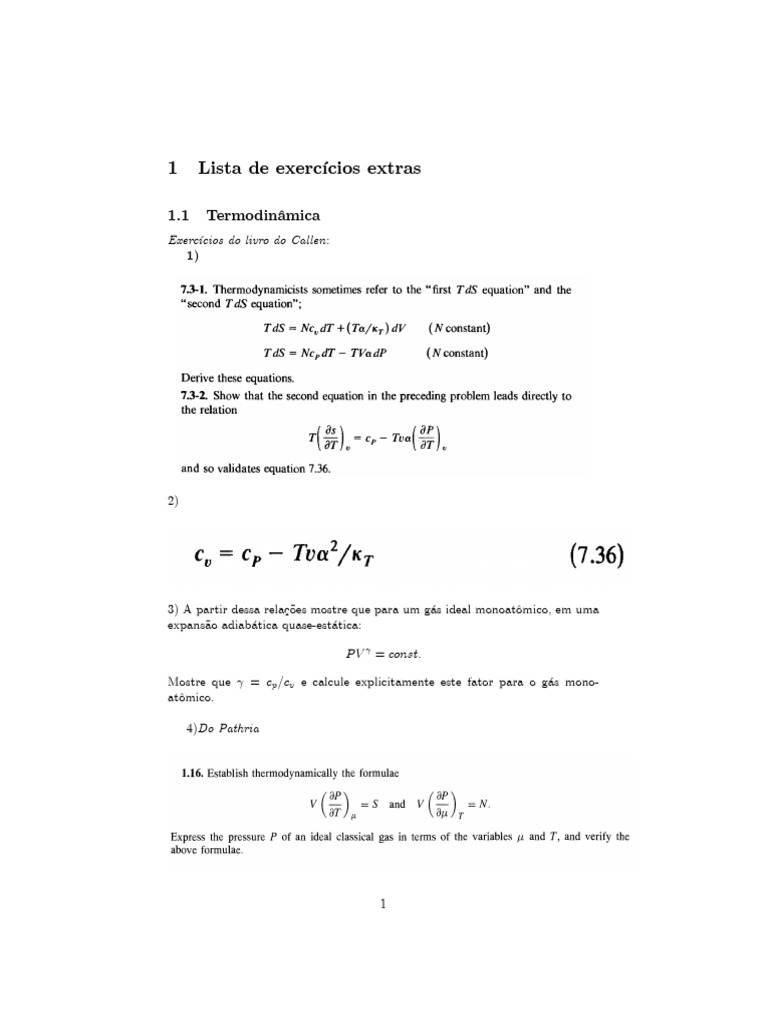 Exercícios de Termodinâmica e Ensemble Microcanônico | PDF | Métodos e Materiais de Ensino ...