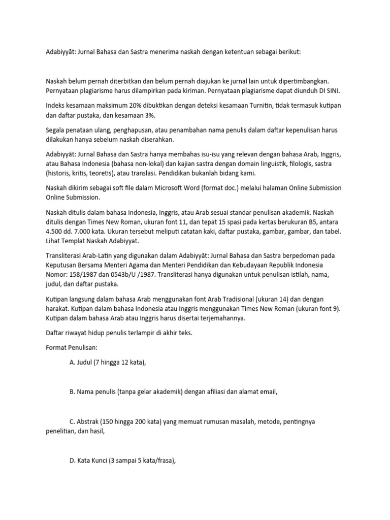 Adabiyyāt Author Guideline | PDF | Seni & Disiplin Bahasa | Kajian ...