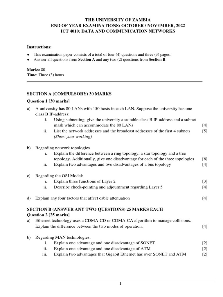 ICT 4010 Exam (2022 Past Paper) | PDF | Computer Network | Router ...