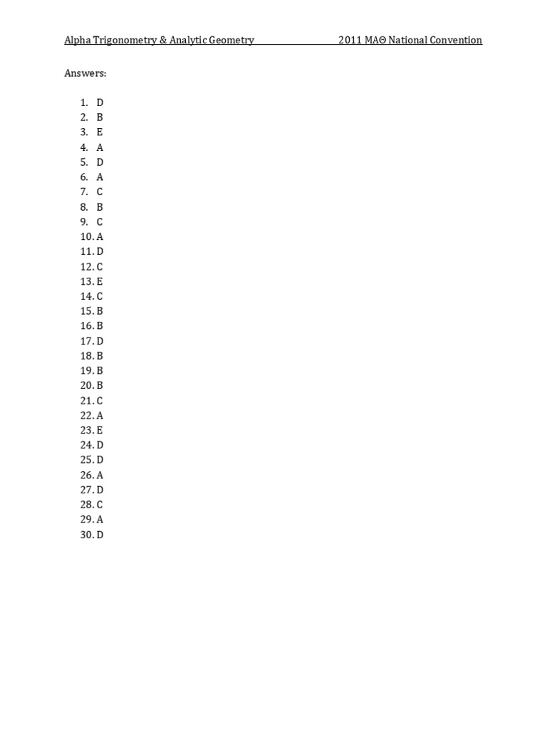 Alpha Trigonometry Analytic Geometry - Solutions - 2011 | PDF | Circle ...