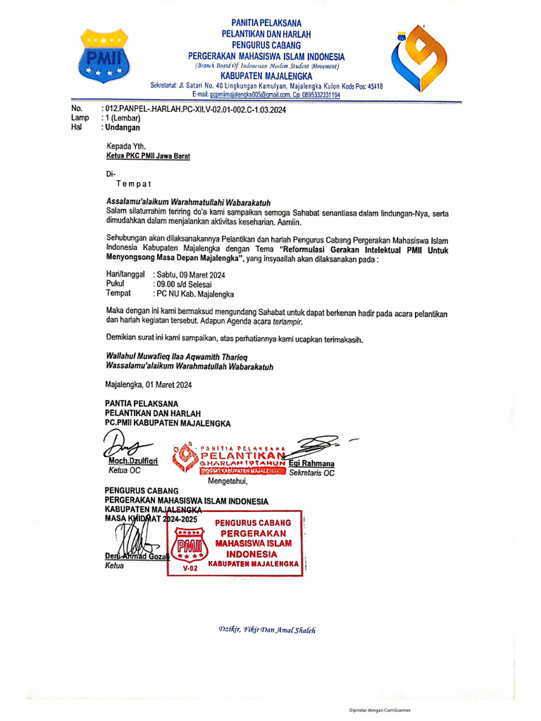 Undangan - Ketua PKC Pmii Jabar | PDF