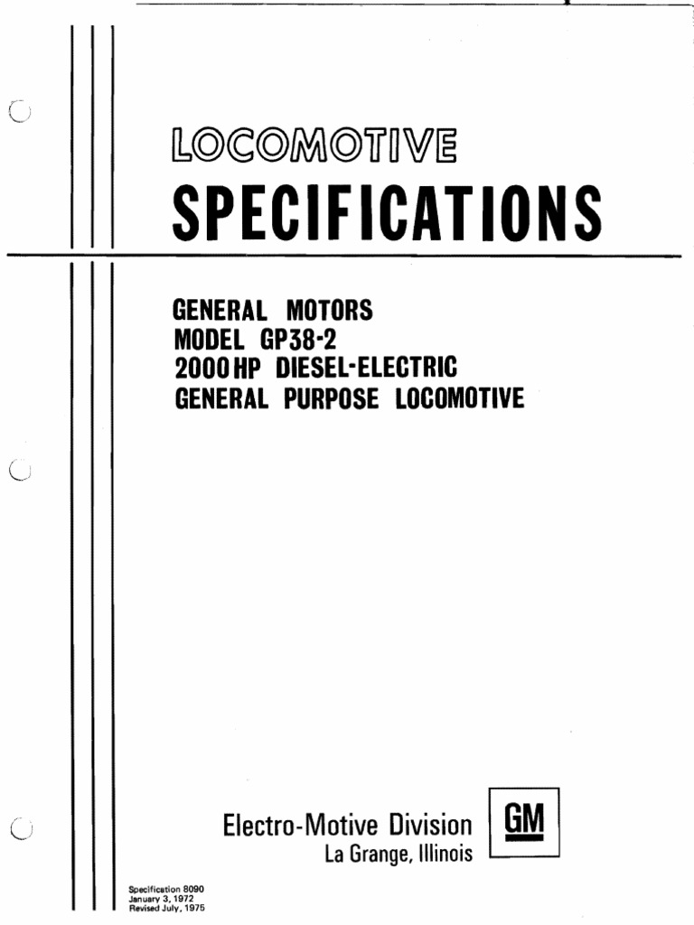 EMD Locomotive Specification Book GP38-2-SPEC8090-03JAN72 | Download Free PDF | Electric Motor ...