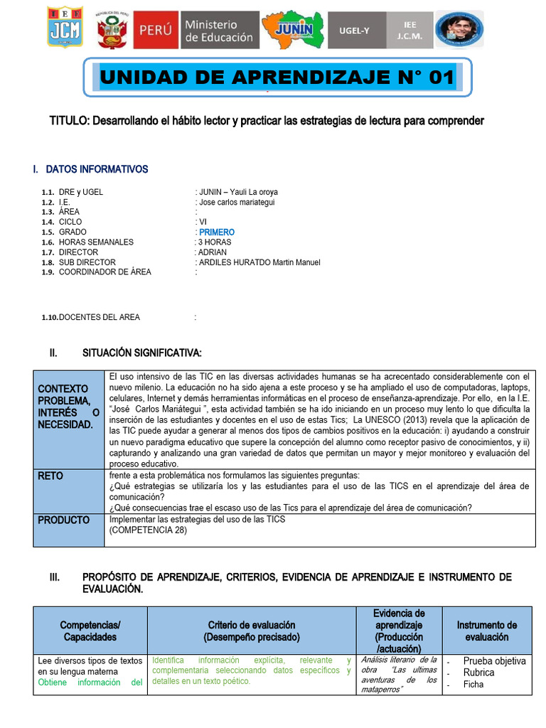 Propuesta Unidad de Aprendizaje 2024 | PDF | Evaluación | Aprendizaje
