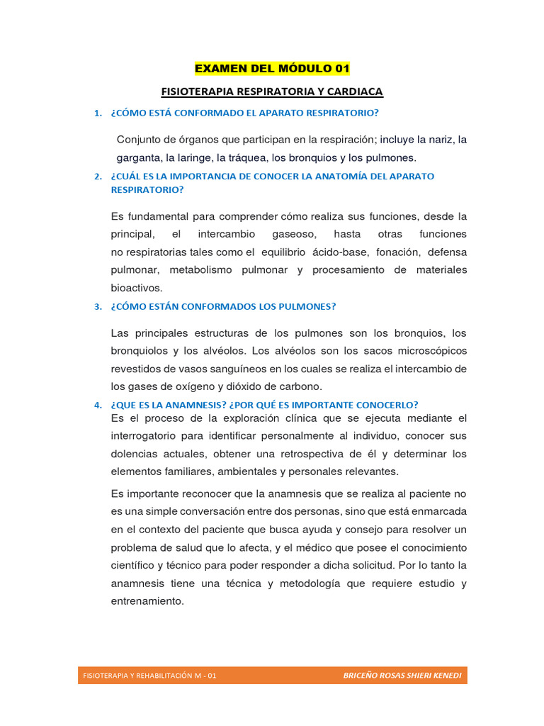 EXAMEN DEL MÓDULO 01 | PDF | Pulmón | Respiración