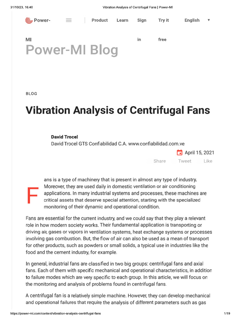 Vibration Analysis of Centrifugal Fans - PowerMI Blog | PDF