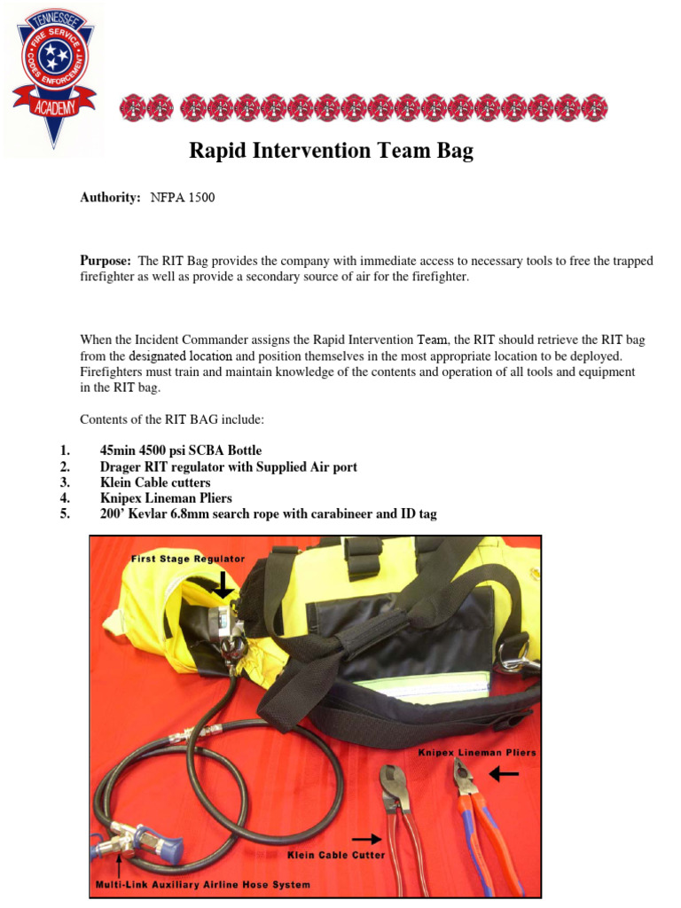 RIT Bag Essentials for Firefighter Rescue | PDF | Firefighter | Equipment