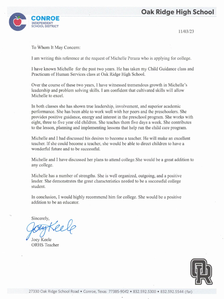 Michelle Recommendation | PDF