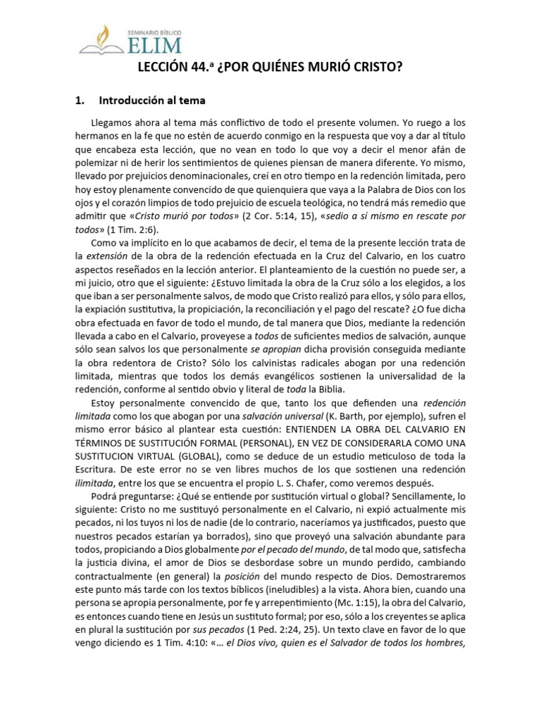 .La Persona y la Obra de Jesucristo - Lacueva LECCIÓN_POR QUIÉNES MURIÓ CRISTO | PDF | Salvación ...
