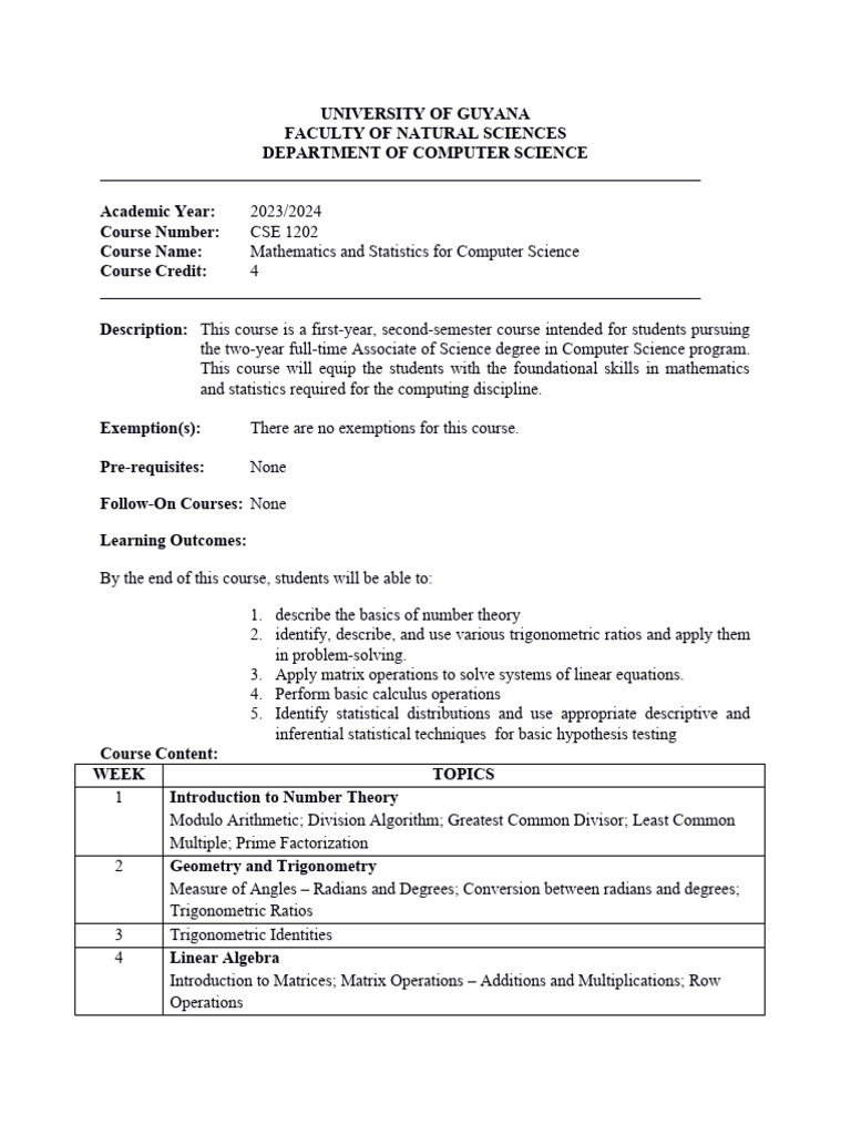 CSE 1202: Math & Stats for CS | PDF | Statistics | Mathematics