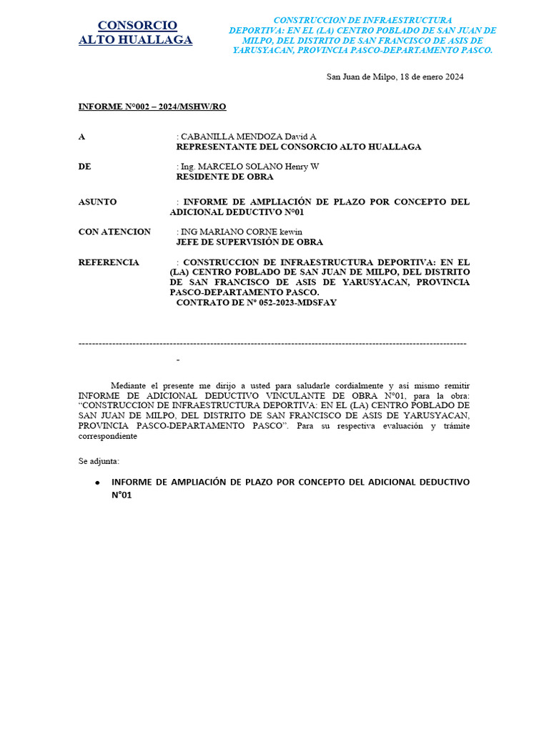 Informe Adicional Deductivo de Obra | PDF | Presupuesto | Hormigón